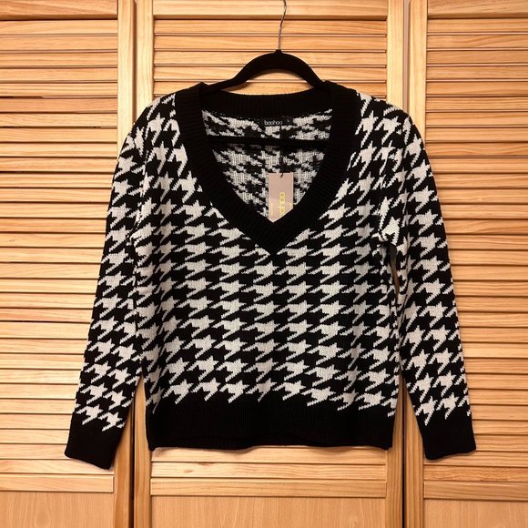 Boohoo | Sweaters | New Black White Boohoo Sweater Size Large | Poshmark